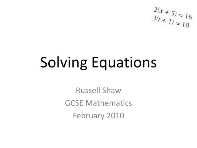 Solving Equations Using The Balancing Method Ppt