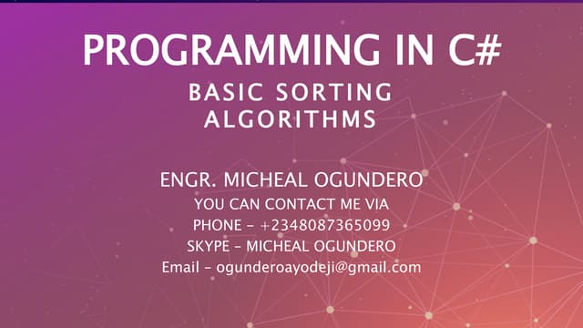 Basic Sorting Algorithms Csharp Ppt