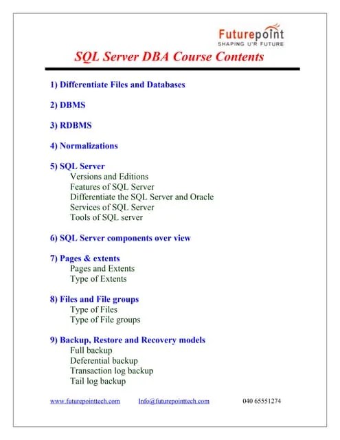 Sql Server Dba Training Doc