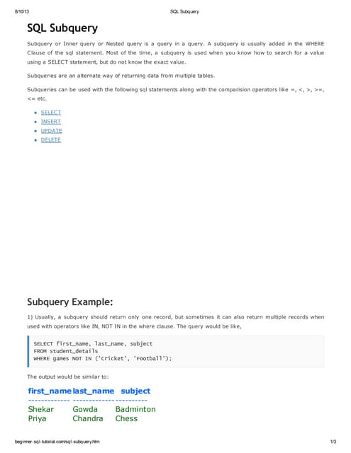 Sql Subquery Pdf