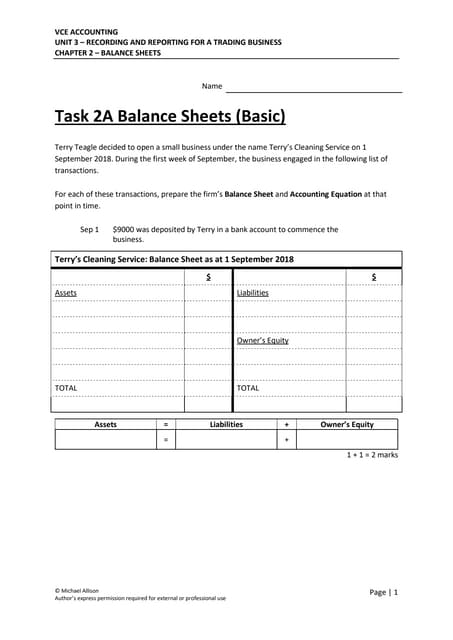 Chapter 2 Balance Sheets Task A Solutions Pdf