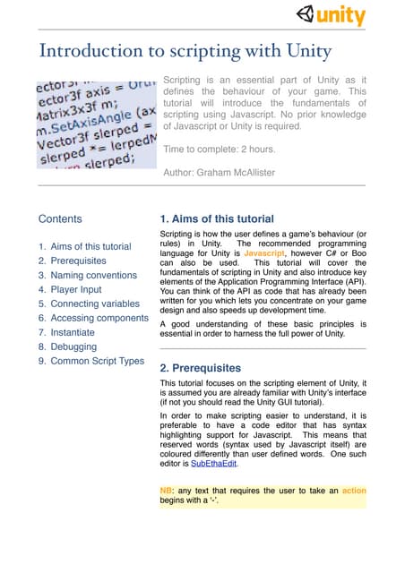 Unity3d Scripting Tutorial Pdf