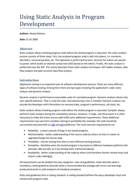 Using Static Analysis In Program Development Pdf