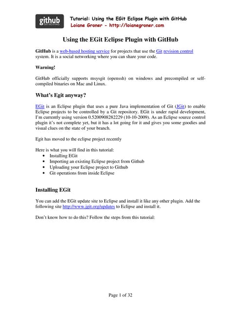 Using The Egit Eclipse Plugin With Git Hub Pdf