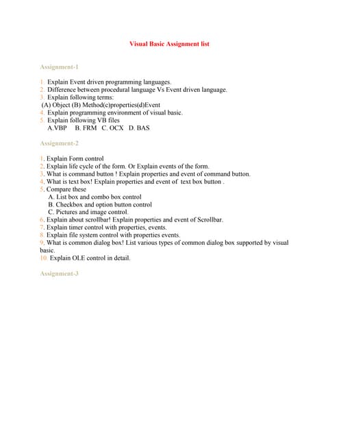 Visual Basic Assignment List 1 Docx