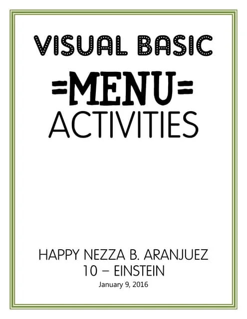 Visual Basic Menu Ppt