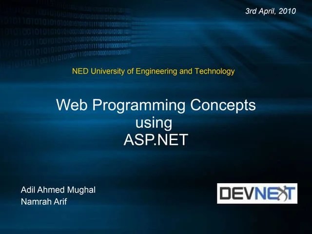 Devnext Web Programming Concepts Using Asp Net Ppt
