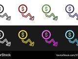 Set Dollar Rate Decrease Icon Isolated On Black Vector Image