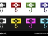 Set Dollar Rate Decrease Icon Isolated On Black Vector Image