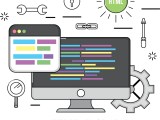 Computer With Code Programing Software Data Vector Image