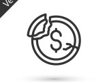 Grey Line Dollar Rate Decrease Icon Isolated Vector Image