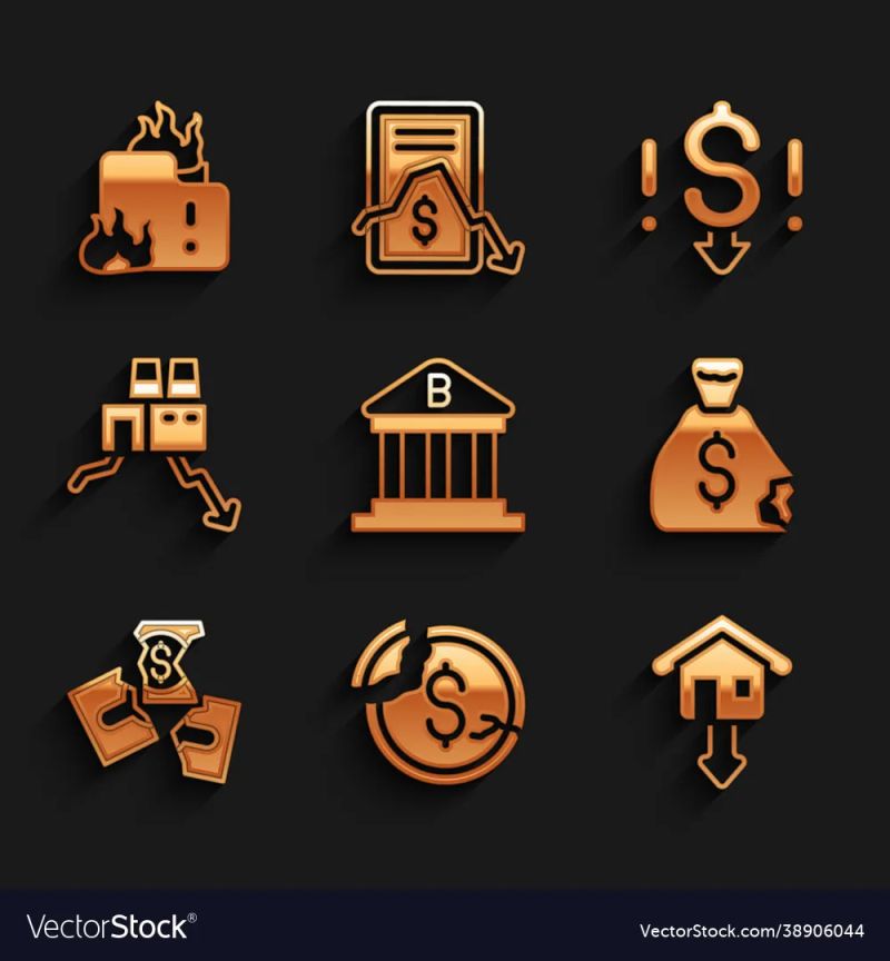 Set Bank Building Dollar Rate Decrease Royalty Free Vector - Ocean Picture Collection - Mobile Quality