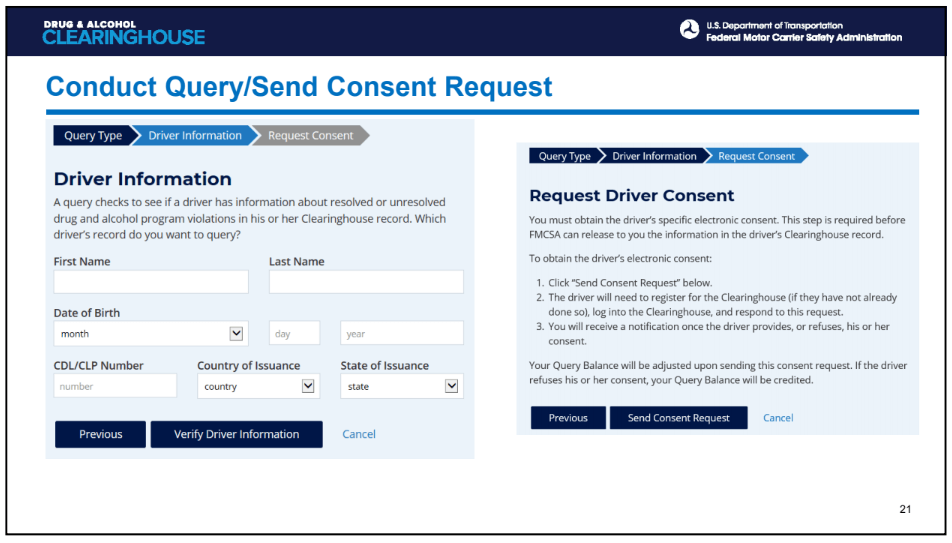 Federal Motor Carrier Safety Administration (FMCSA) Clearinghouse ...