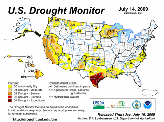 Weekly drought map : Chance of Rain