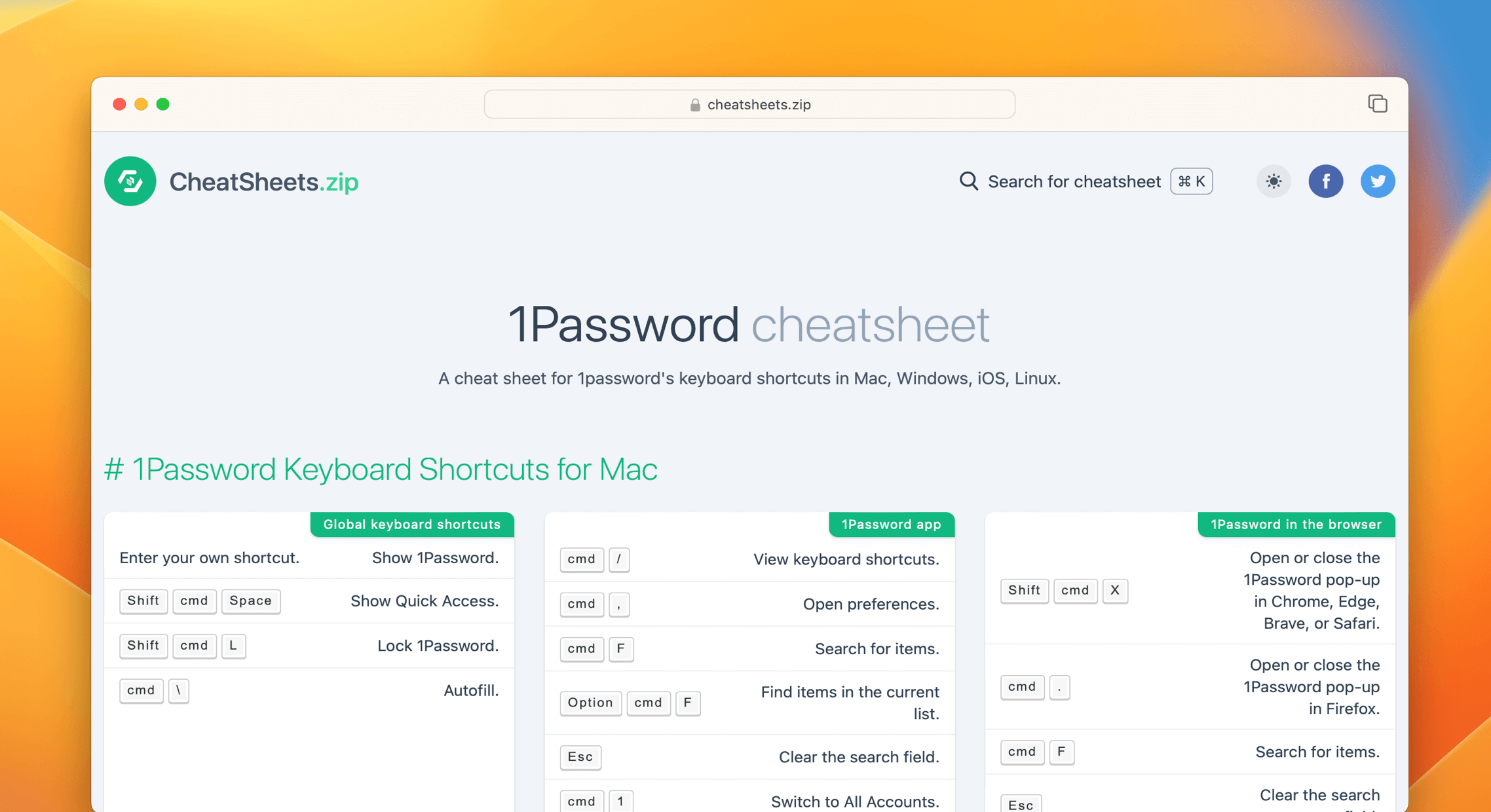 1password Cheat Sheet Quick Reference