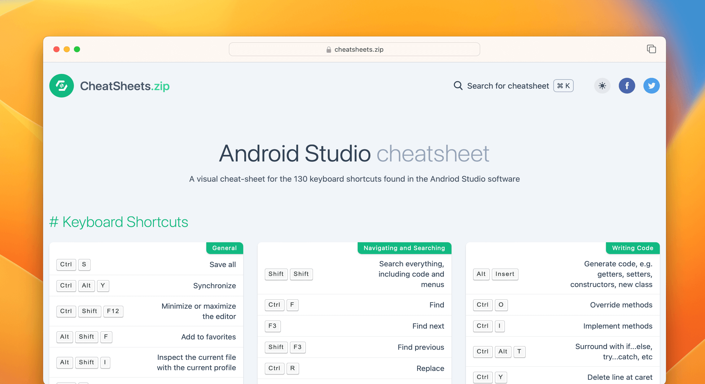 Android Studio Cheat Sheet Quick Reference
