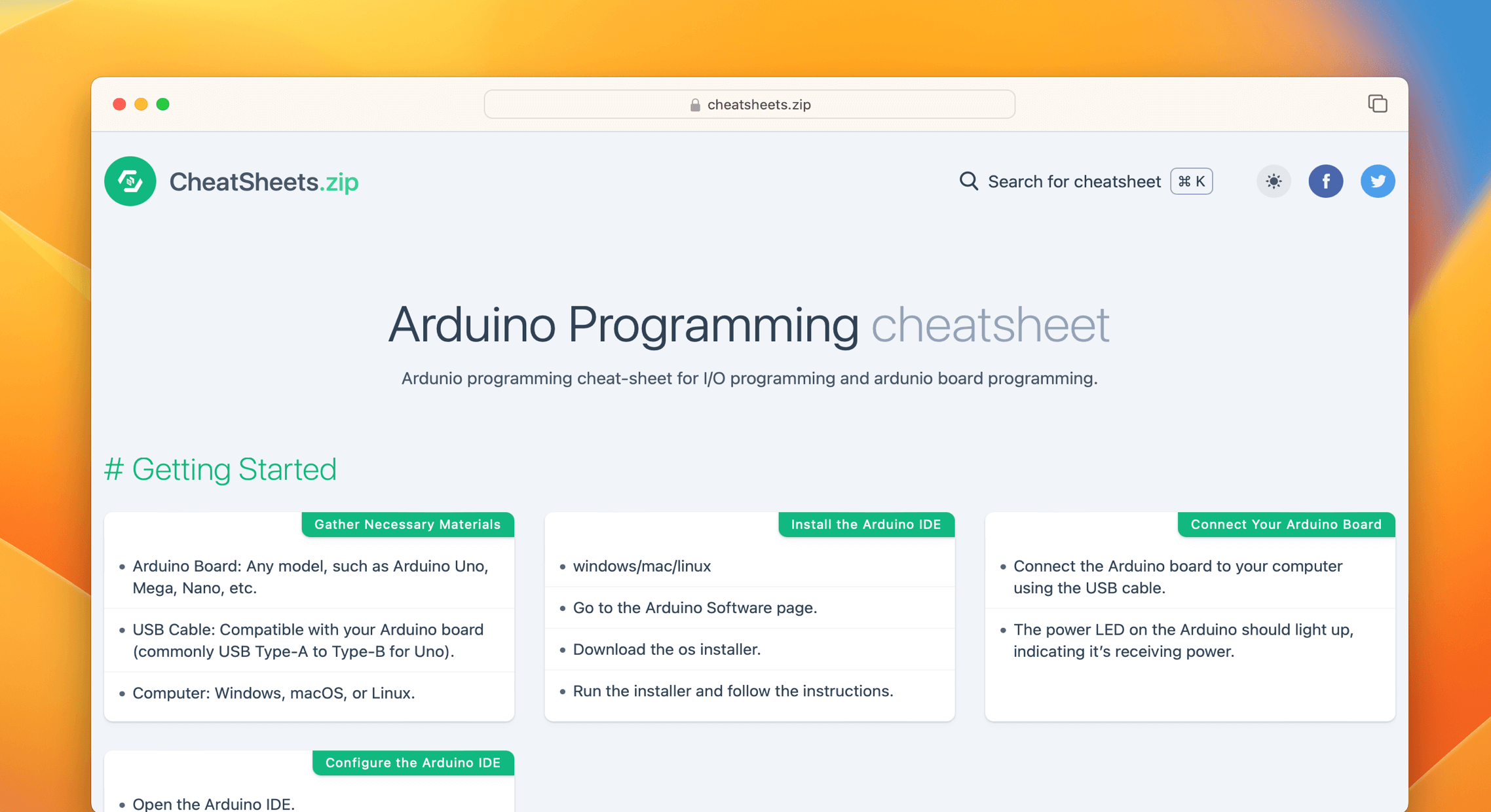 Arduino Programming Cheat Sheet Quick Reference