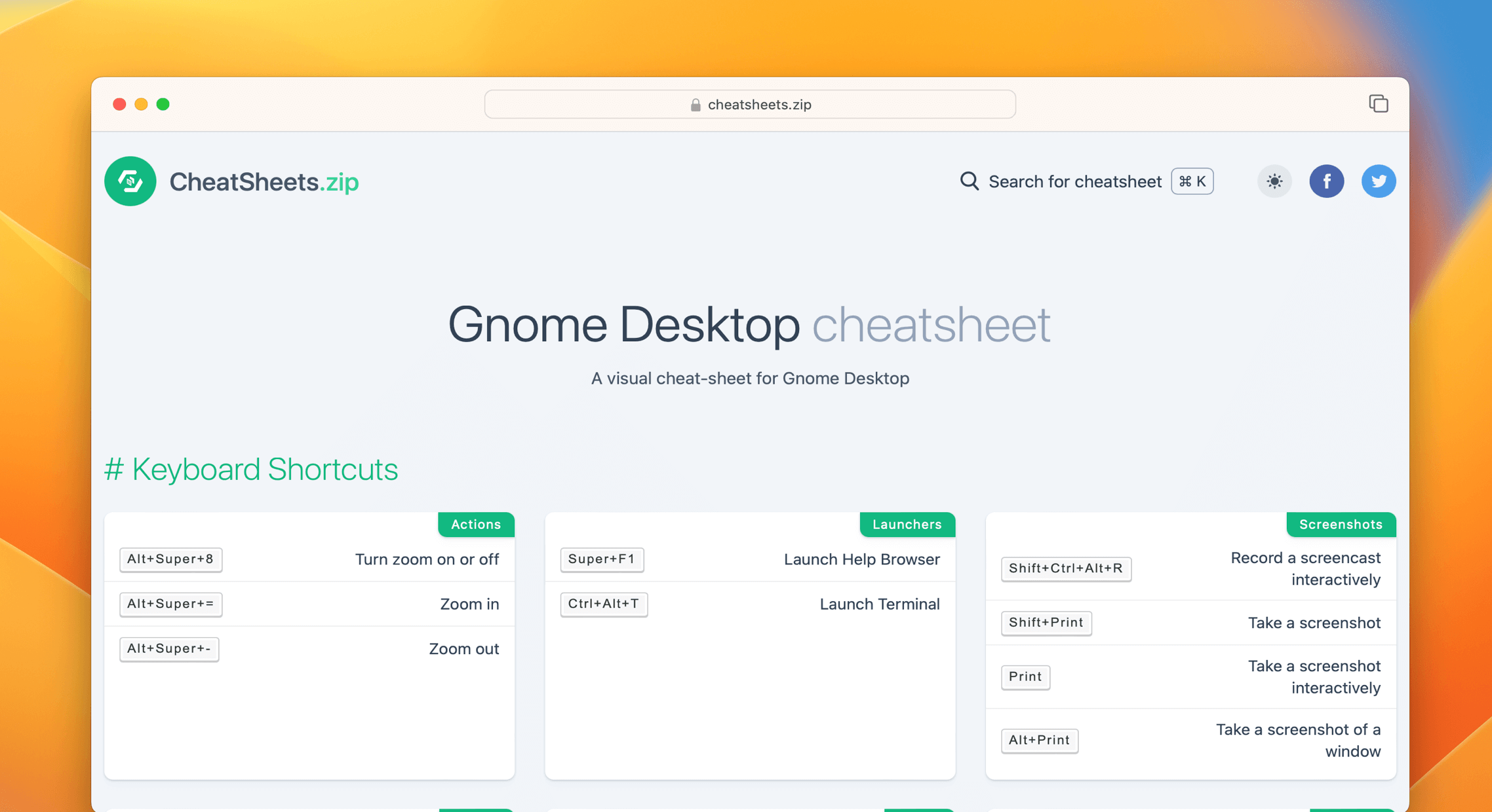 Gnome Desktop Cheat Sheet Quick Reference