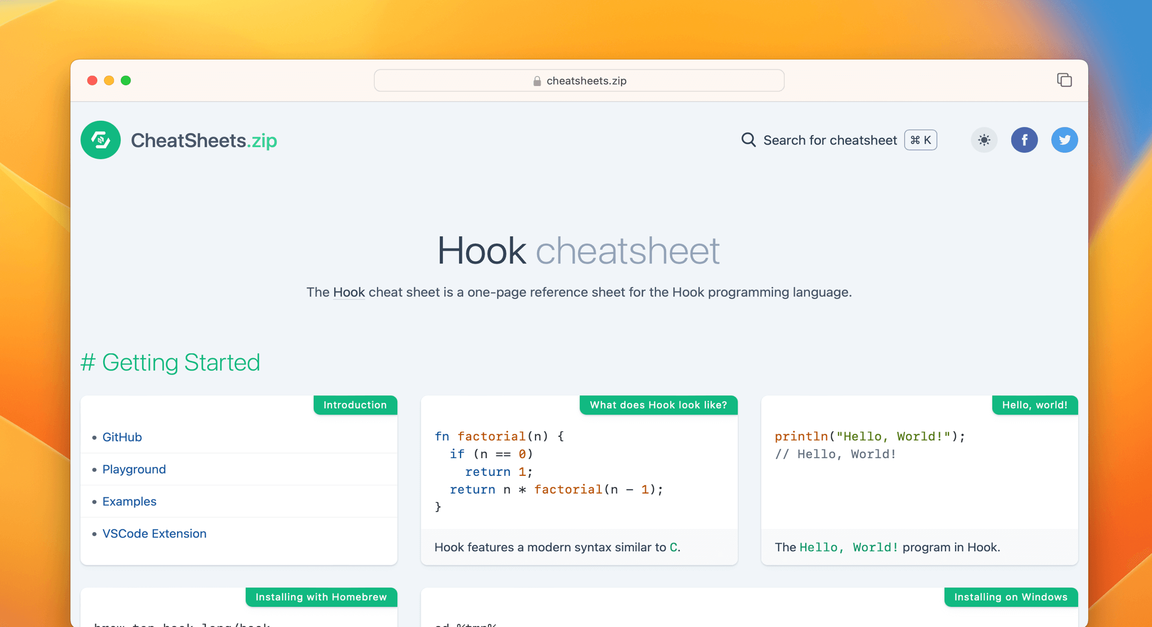 Hook Cheat Sheet Quick Reference