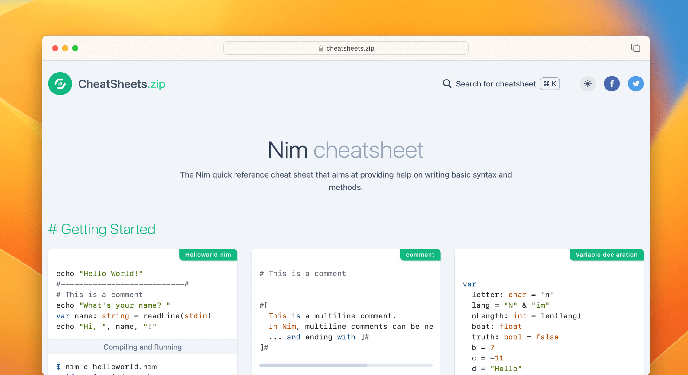 Nim Cheat Sheet Quick Reference