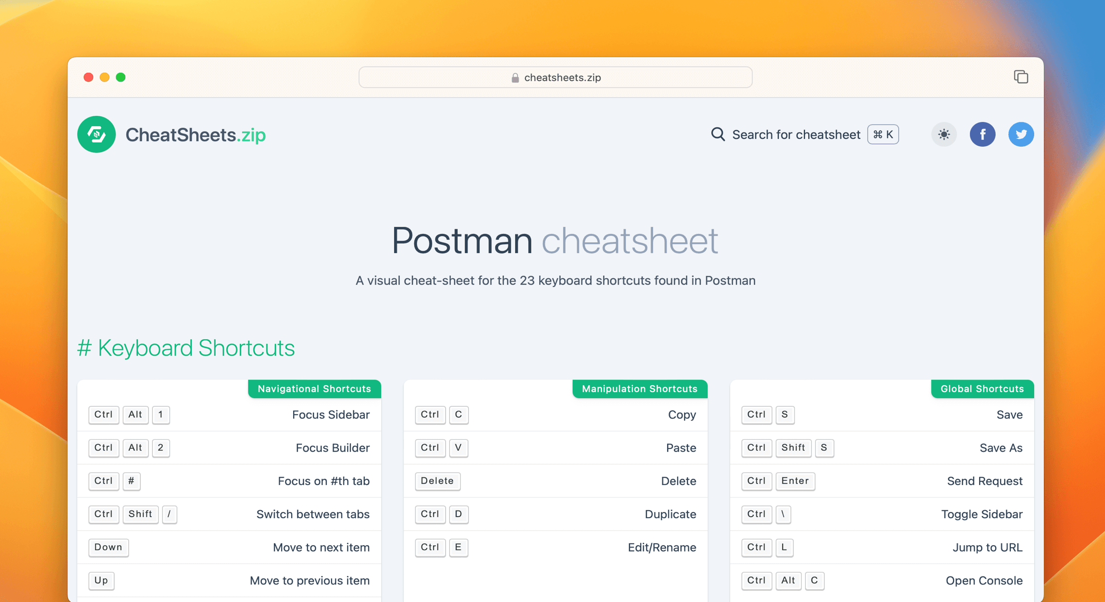 Postman Cheat Sheet Quick Reference