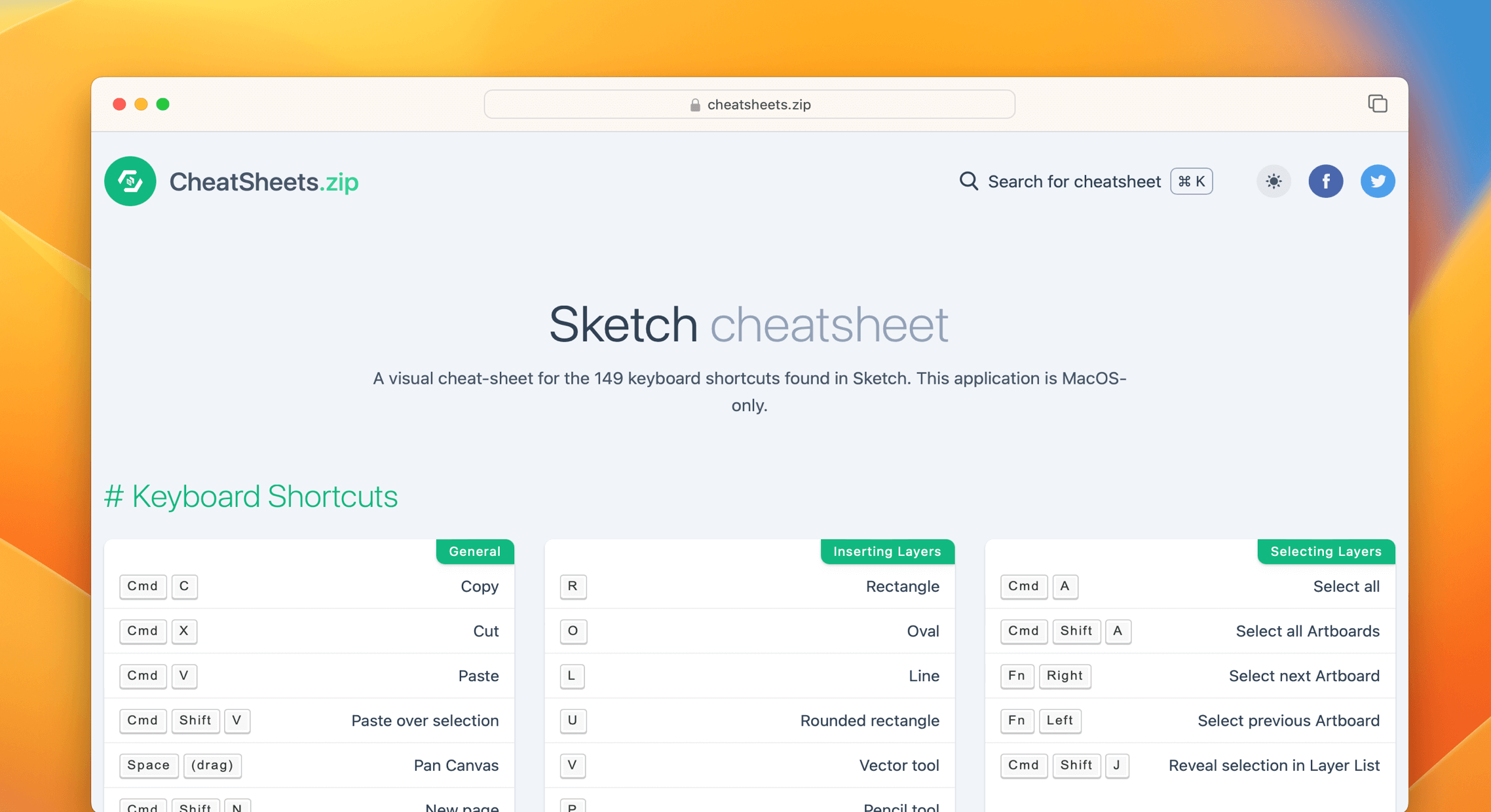 Sketch Cheat Sheet Quick Reference