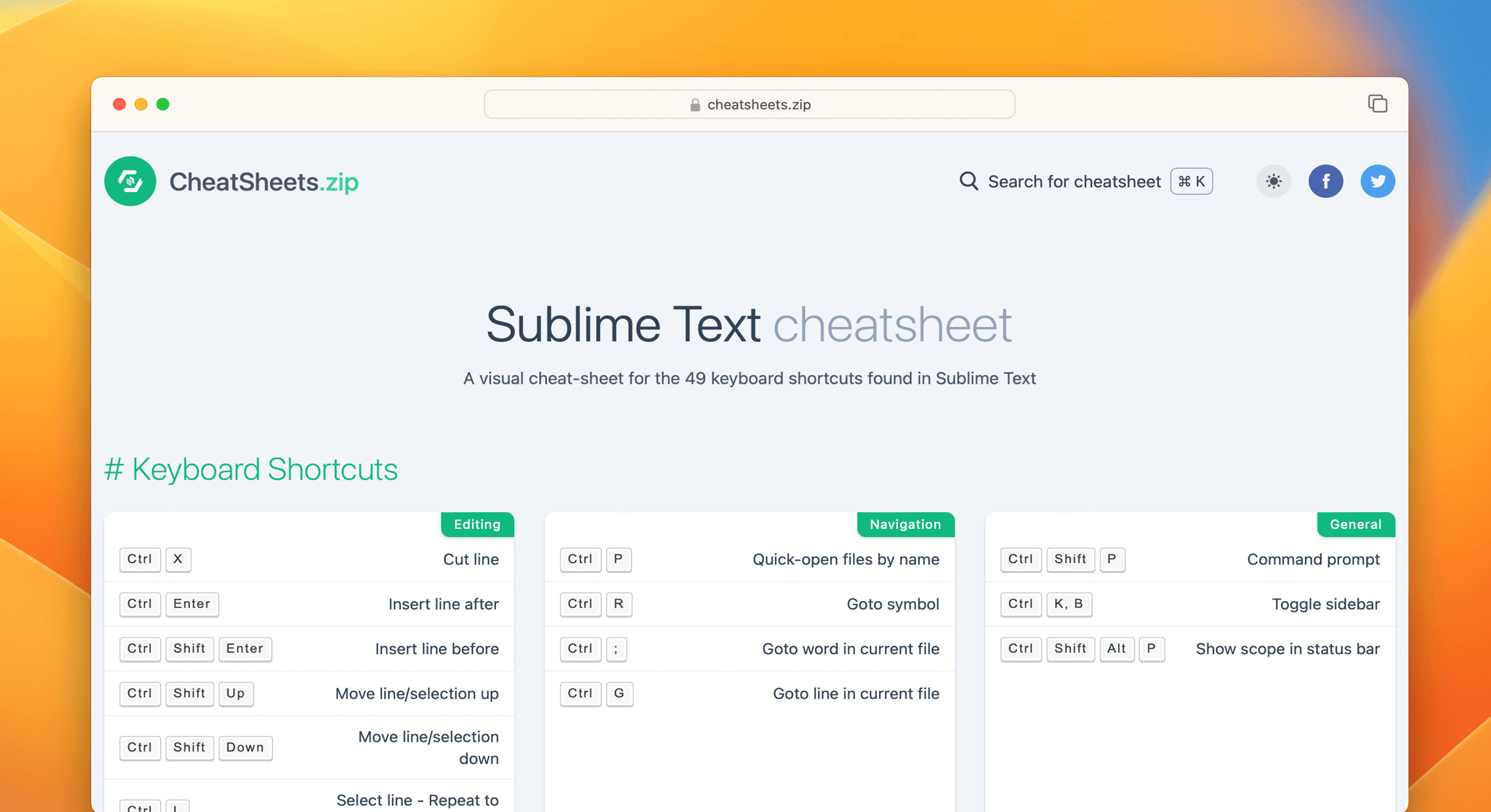 Sublime Text Cheat Sheet Quick Reference