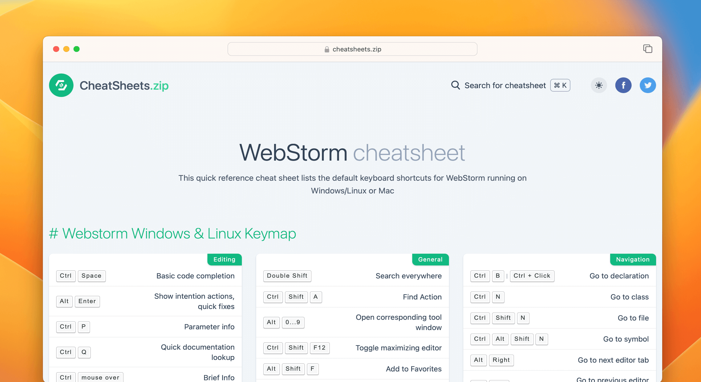 Webstorm Cheat Sheet Quick Reference