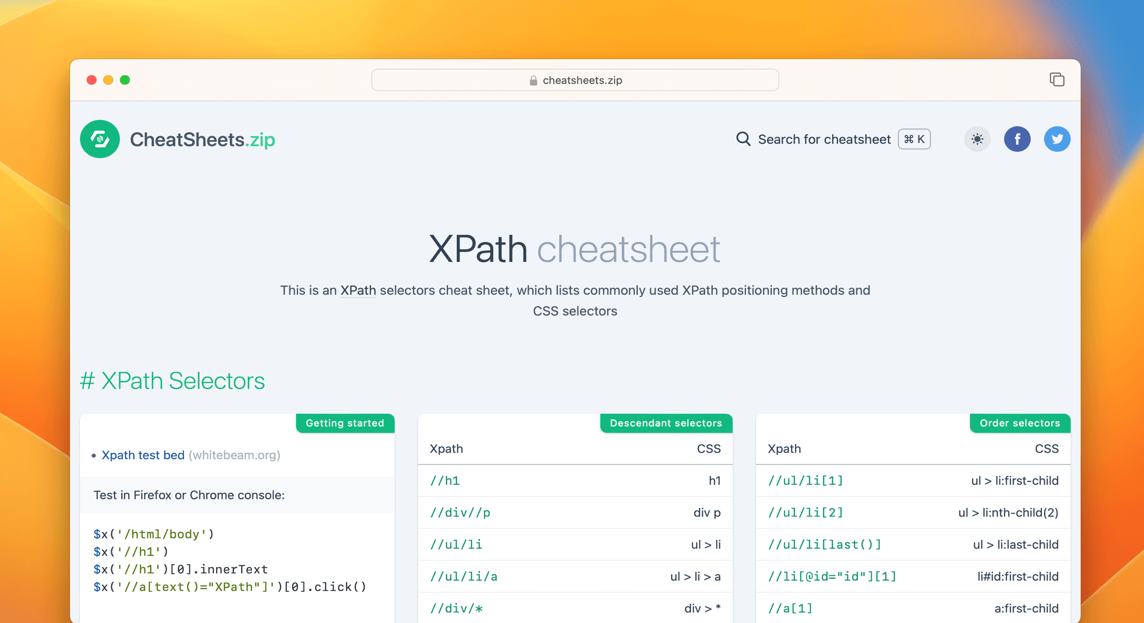 Xpath Cheat Sheet Quick Reference