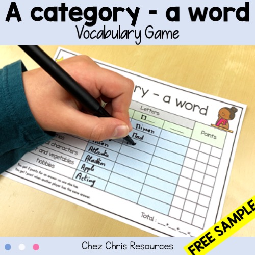 Petit bac en anglais - Échantillon gratuit
