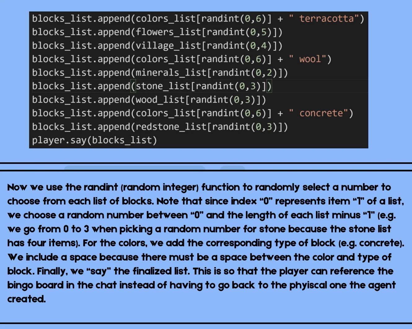 Minecraft Makecode Mods Bingo Game Kodeclik Online Academy