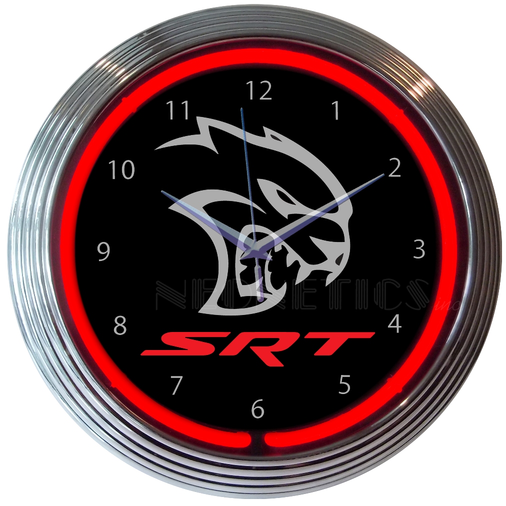 DODGE HELLCAT SRT NEON CLOCK – Automotive Neon Signs