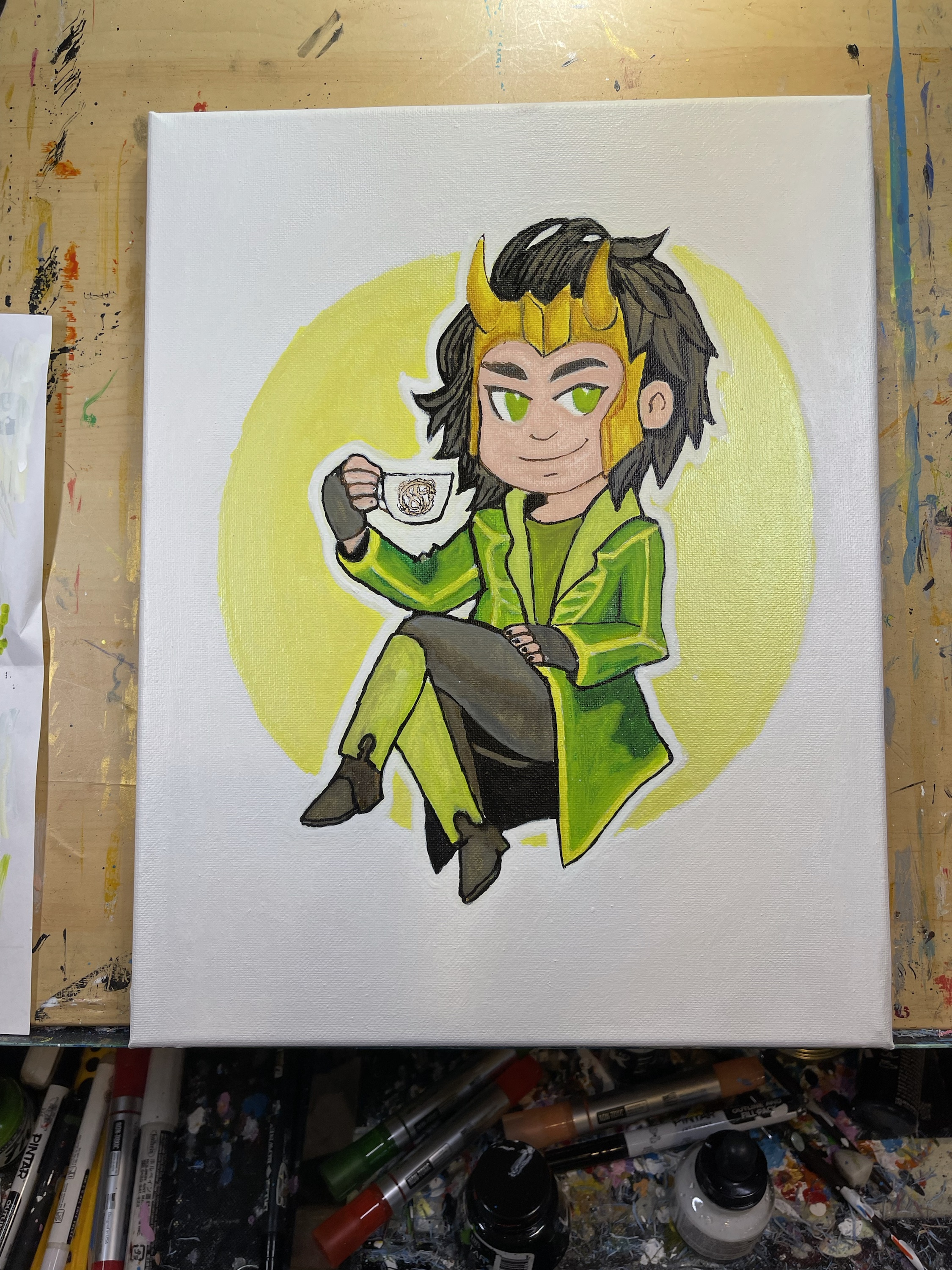 Acrylic Ink Painting 11×17 Marvel Loki – ClemaGraphics Studios