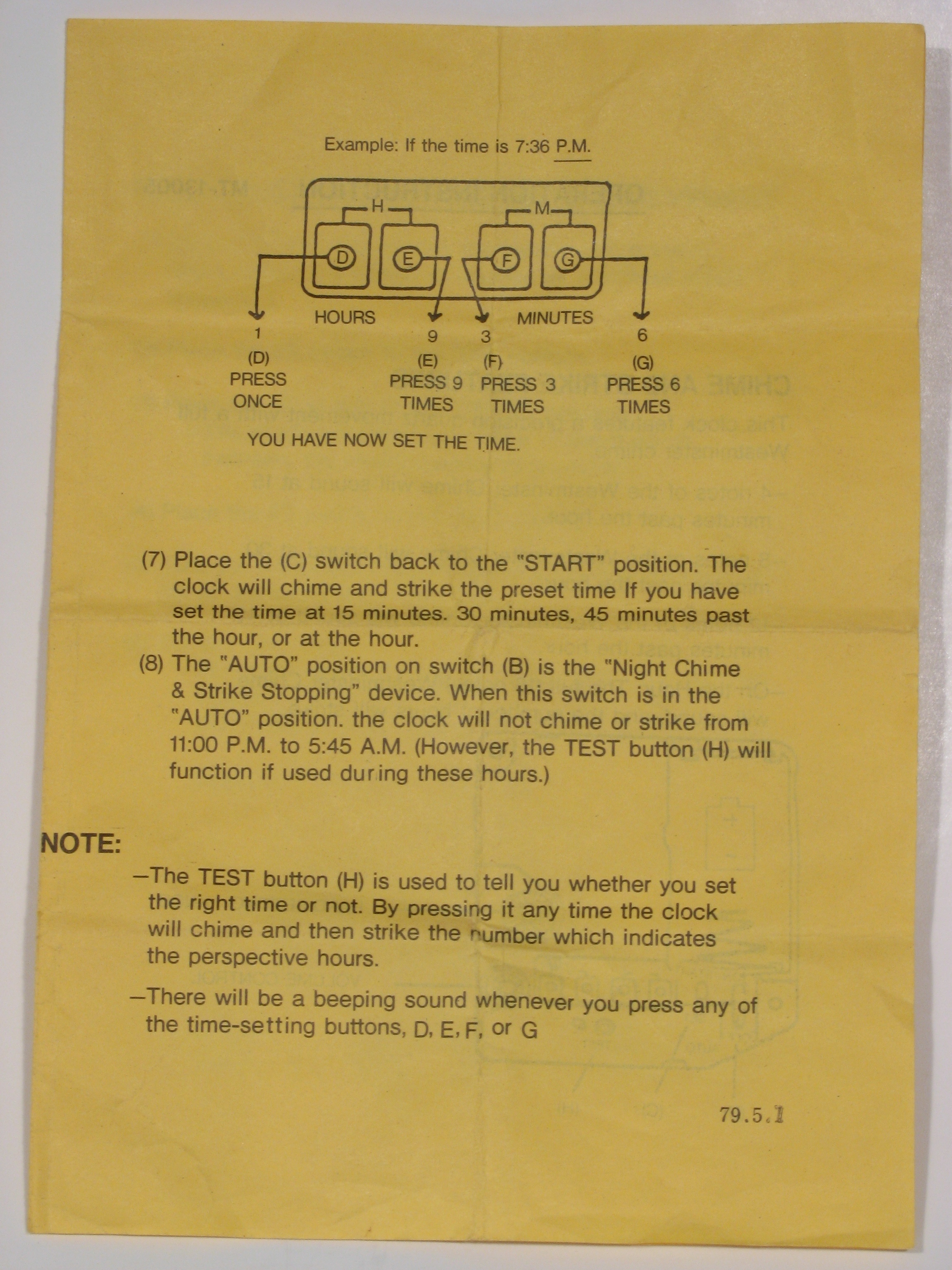 Instructions for Japanese Quartz Chime Clock Movement Model MT-13005 ...