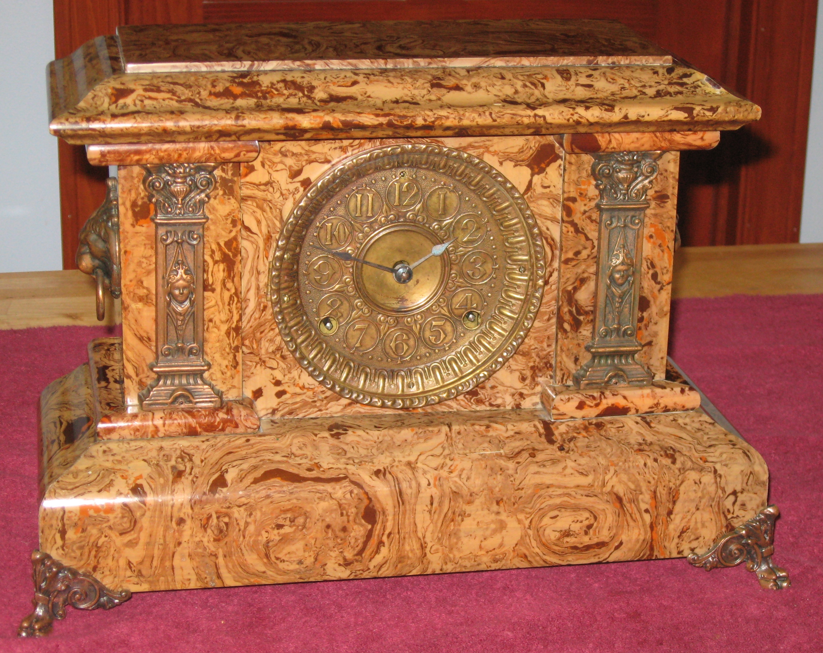 Seth Thomas Adamantine Mantel Clock, 1895, Beautiful Tan with Deep Red ...