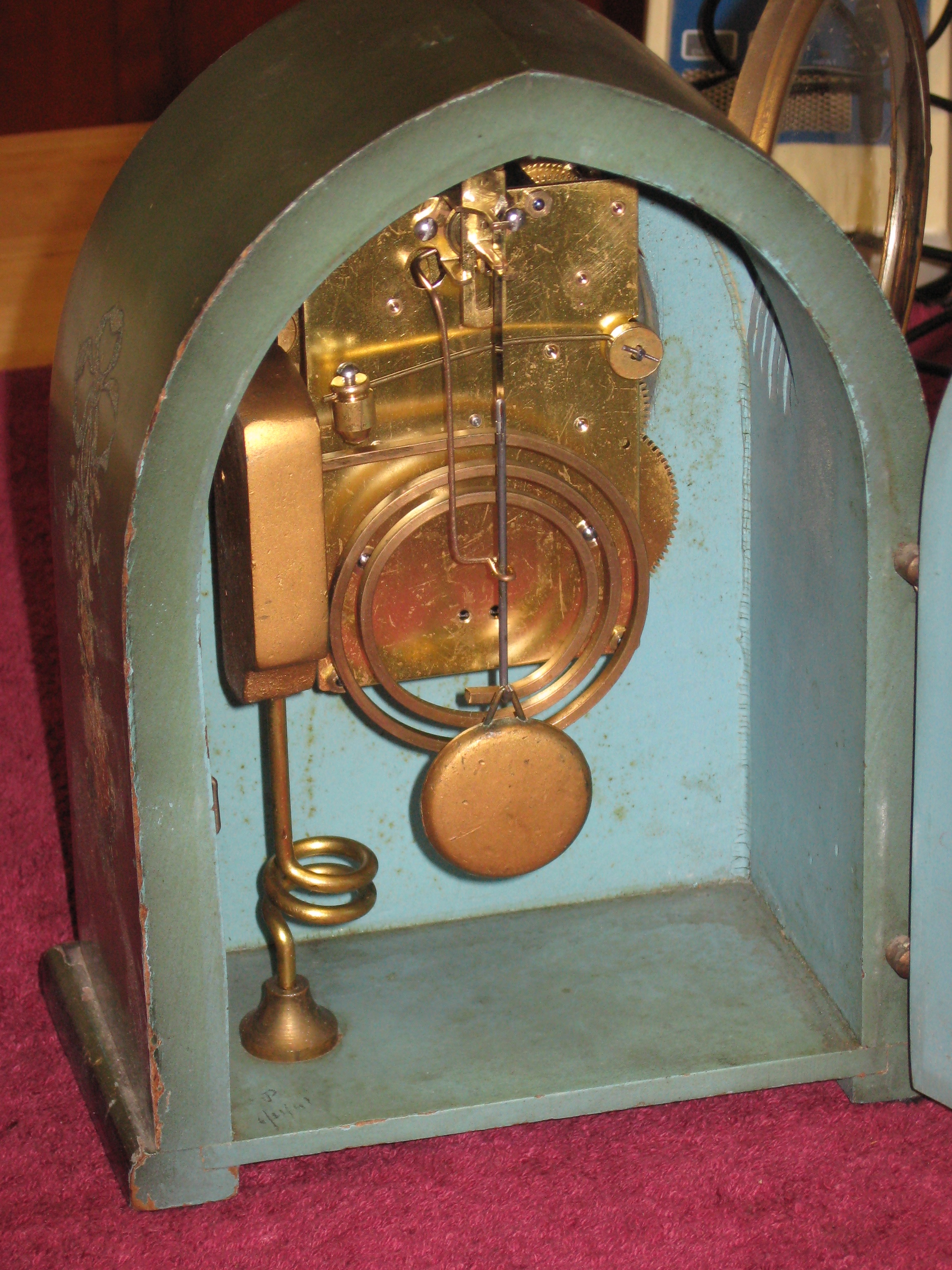 Another Miniature Gilbert Mantel Clock – Green Beehive Case – ClockInfo.com