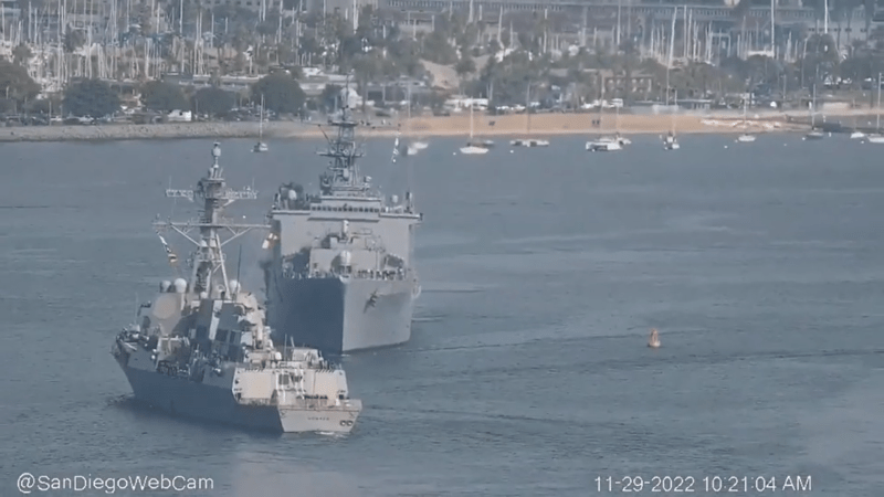 A Close Call for two Navy Ships in San Diego Bay Which Nearly Collide ...