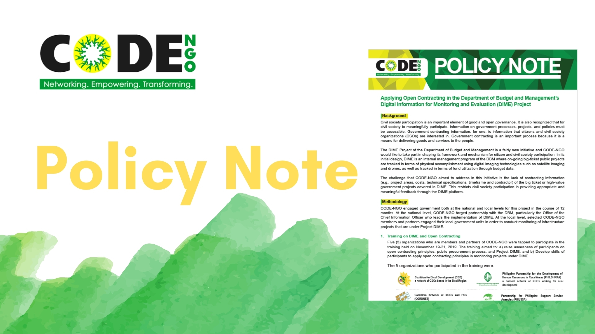DOWNLOAD a copy of the Policy Note for Project DIME | CODE-NGO