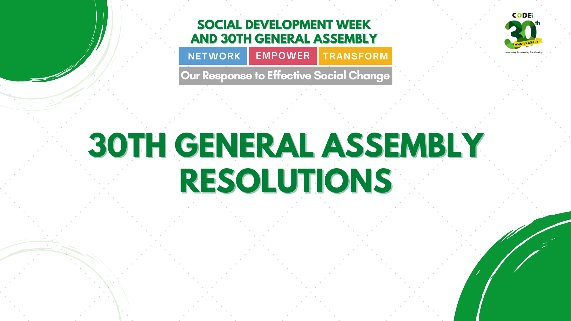 30th General Assembly Resolutions | CODE-NGO