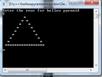 Cpp program to Hollow Pyramid Pattern - Codeforcoding