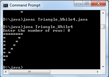 Hollow Triangle star Pattern using while loop in Java - Codeforcoding