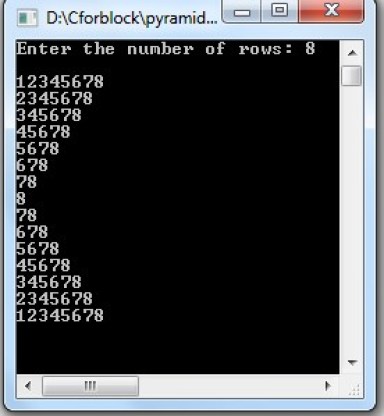 C program to display integrated pyramid number pattern using while loop ...