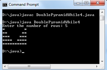 Display integrated pyramid star pattern in Java using while loop ...