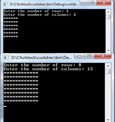 C program for print solid rectangle and square star pattern - Codeforcoding