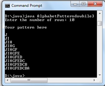 Alphabet triangle pattern using do-while loop in Java - Codeforcoding