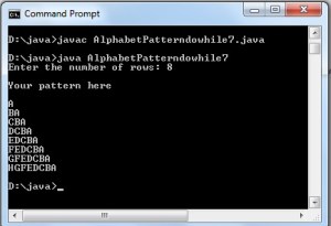 Alphabet triangle pattern using do-while loop in Java - Codeforcoding