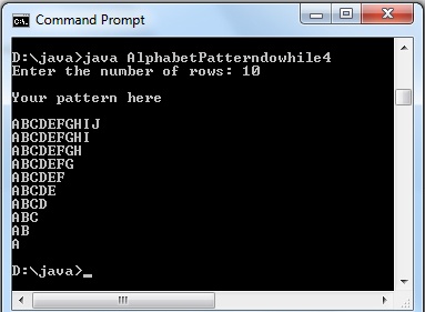 Alphabet triangle pattern using do-while loop in Java - Codeforcoding
