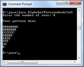 Alphabet triangle pattern using do-while loop in Java - Codeforcoding