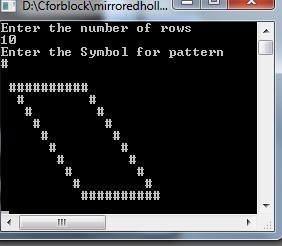 C program to Mirrored and Hollow mirrored Rhombus star pattern using for loop - Codeforcoding