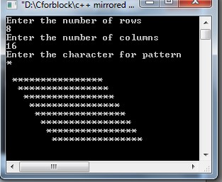 Mirrored and mirrored hollow parallelogram star pattern in C++ using while - Codeforcoding